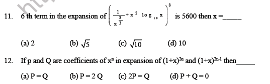 JEE Mathematics Binomial Theorem MCQs Set A with Answers